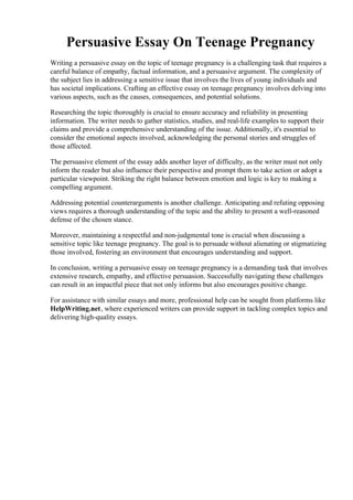 Persuasive Essay On Teenage Pregnancy | PDF