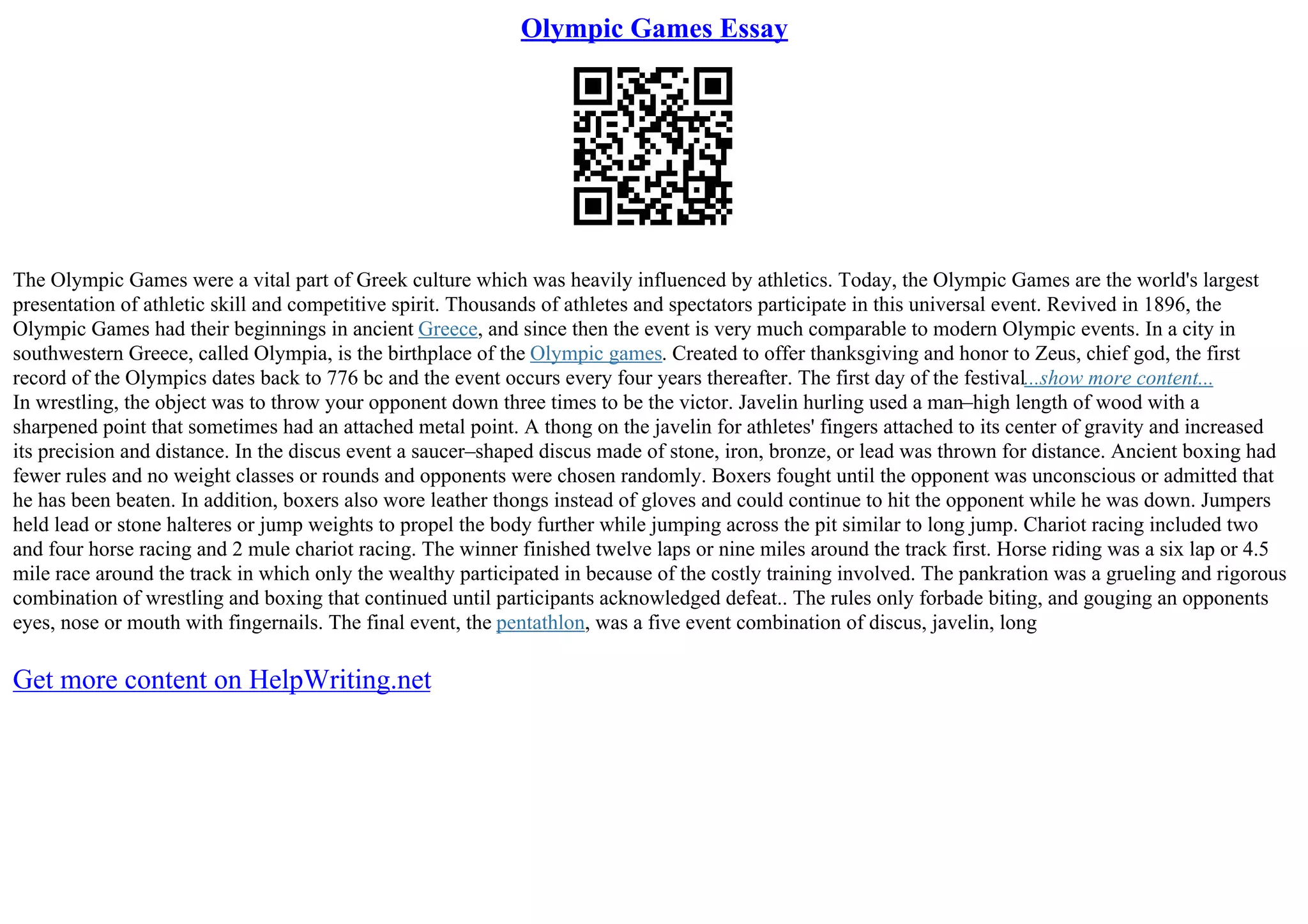 Persuasive Essay On The Olympic Games | PDF