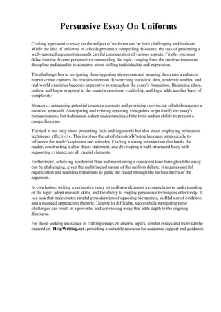 Persuasive Essay On Uniforms. Point Loma Nazarene University | PDF