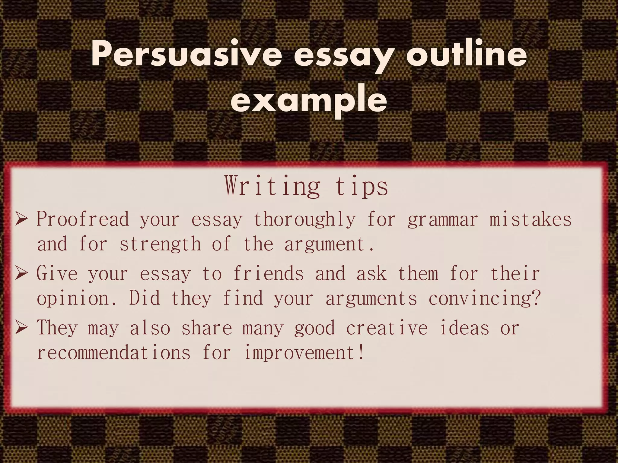 Persuasive essay outline example | PPT