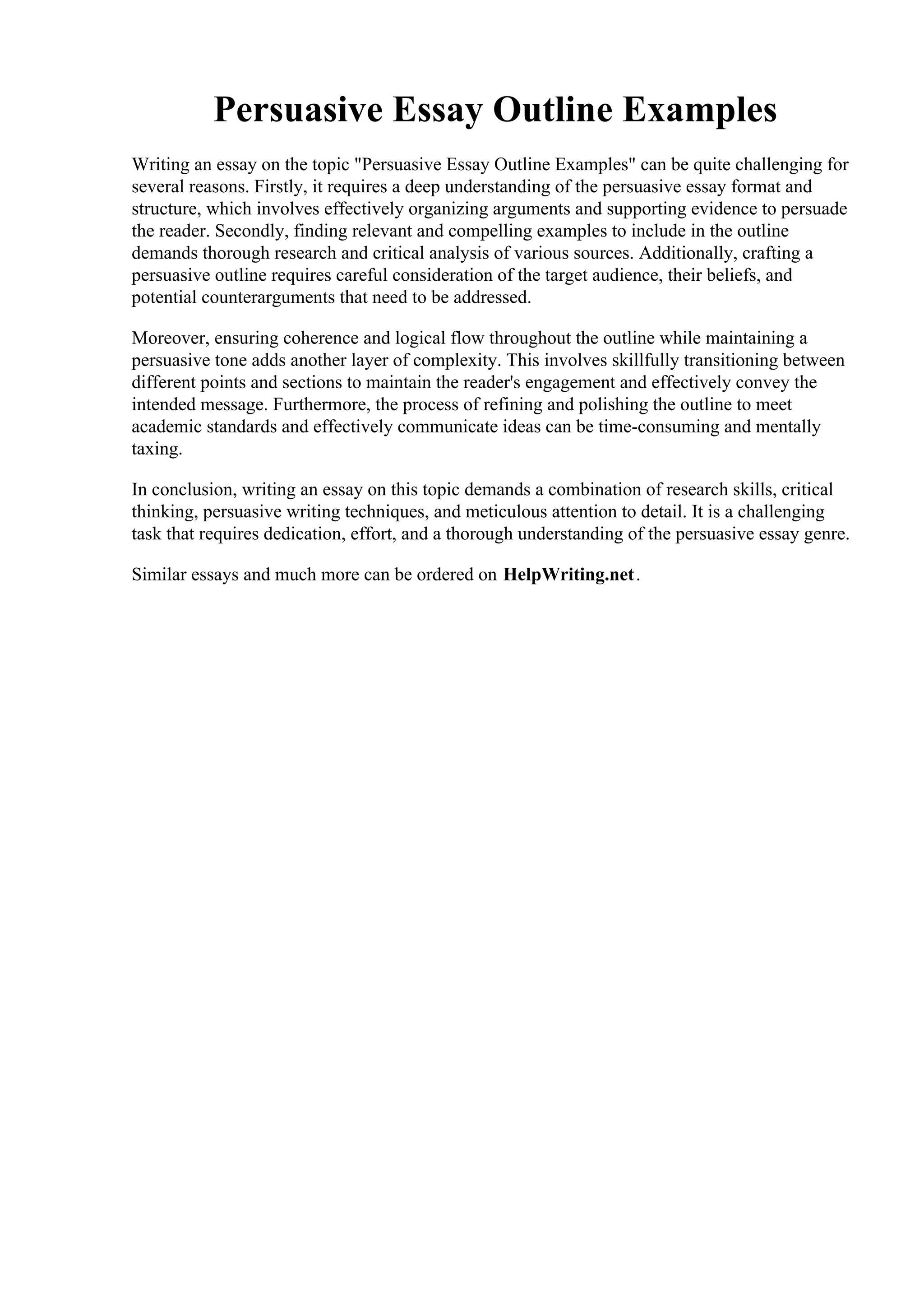 Persuasive Essay Outline Examples. 001 Persuasive Speech Outline 472704 ...