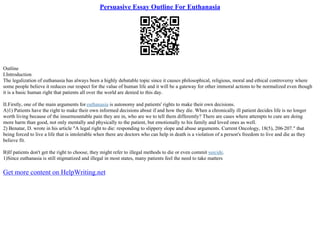 Persuasive Essay Outline For Euthanasia | PDF