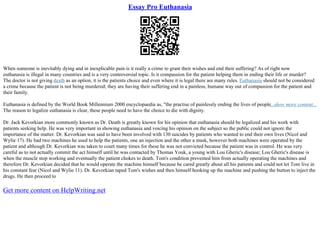 Persuasive Essay Outline For Euthanasia | PDF