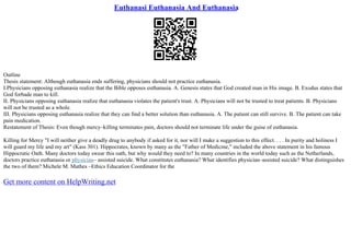 Persuasive Essay Outline For Euthanasia | PDF