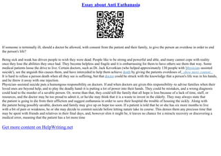 Persuasive Essay Outline For Euthanasia | PDF