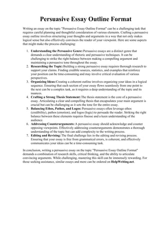 Persuasive Essay Outline Format. . Persuasive Speech Outline Template 9 ...