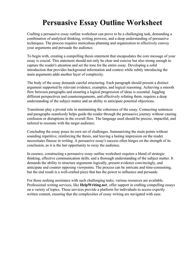 Persuasive Essay Outline Worksheet. 16 Best Images of Argumentative ...