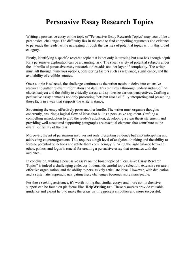 Persuasive Essay Research Topics. Miles Community College | PDF