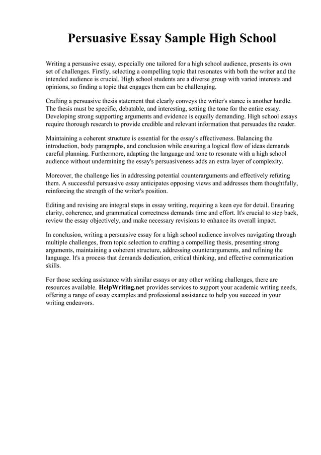 Persuasive Essay Sample High School.pdf | Secondary Education | Education
