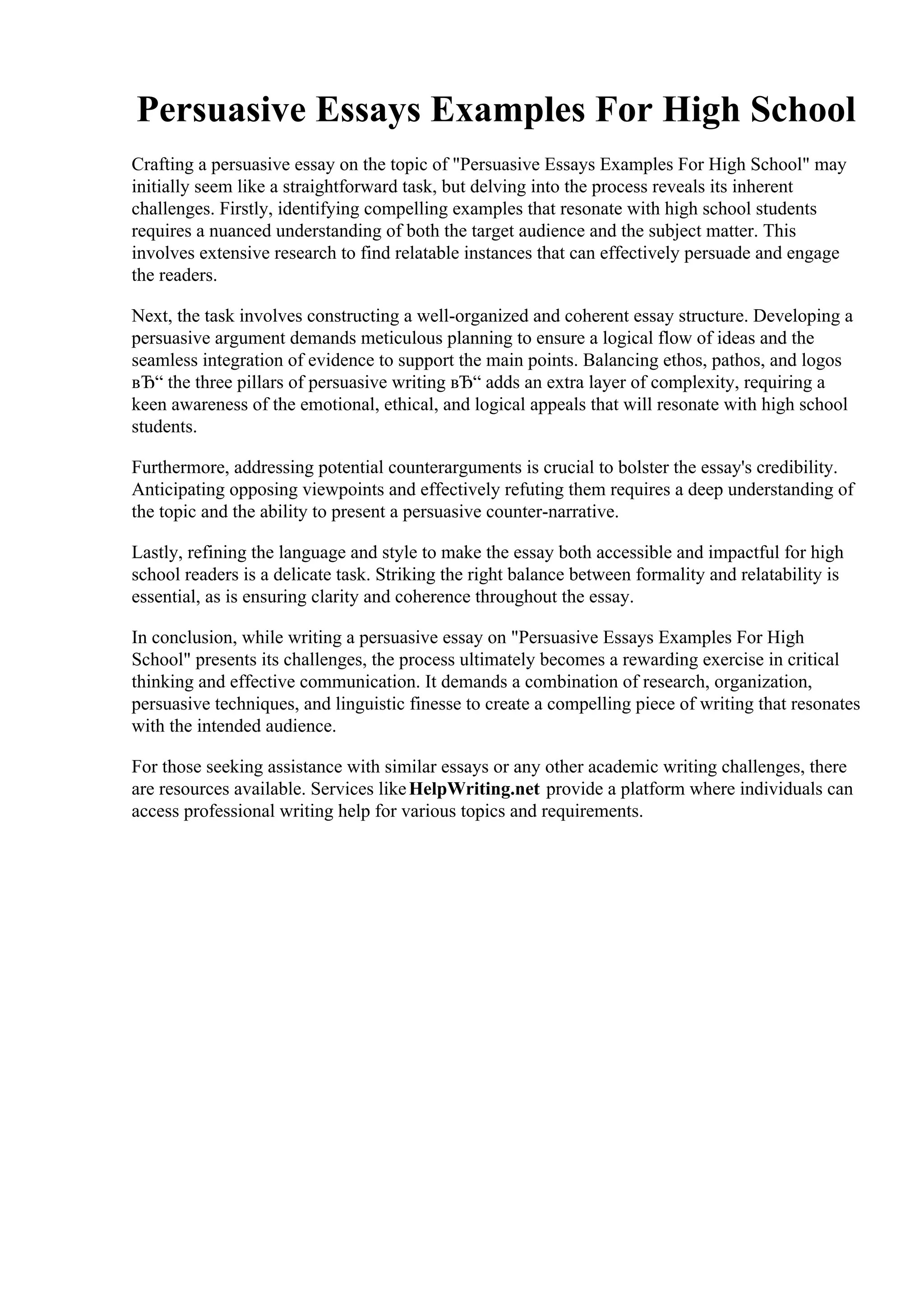 Persuasive Essays Examples For High School | PDF