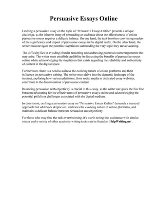 Persuasive Essays Online. University of Massachusetts Boston | PDF