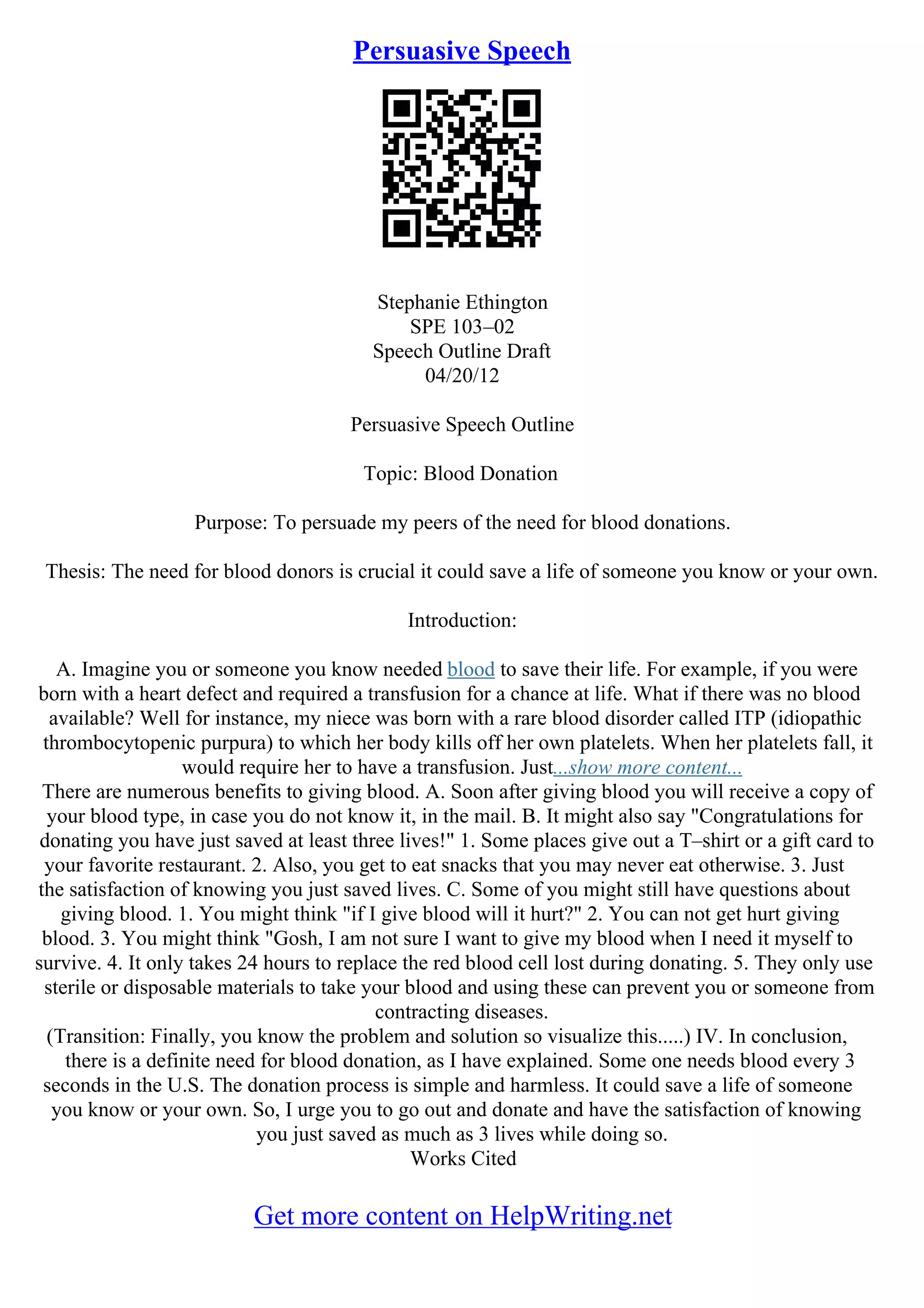 Persuasive Essay Speeches | PDF