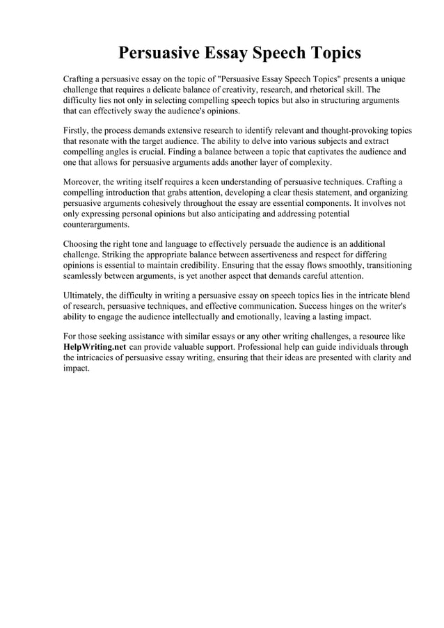 Persuasive Essay Speech Topics. Persuasive speech topics for kids. 60 ...