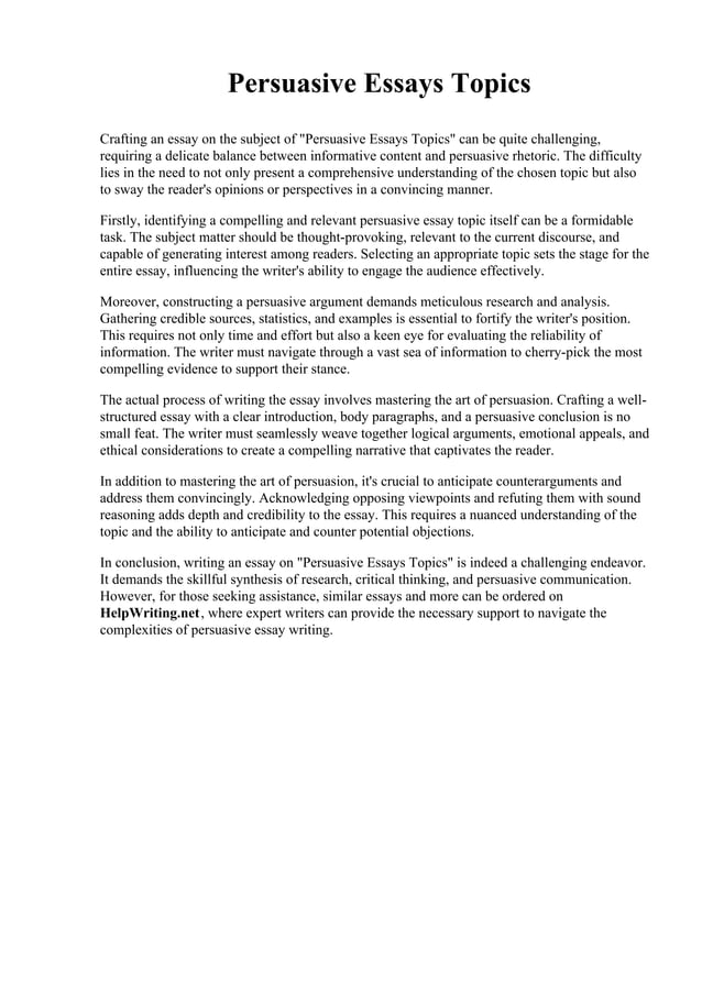 Persuasive Essays Topics. Lane Community College | PDF