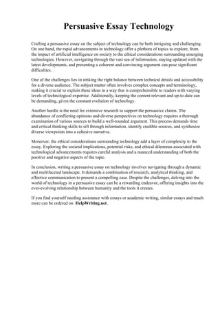Persuasive Essay Technology. Riverside City College | PDF