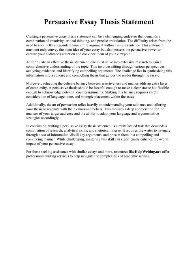 Persuasive Essay Thesis Statement | PDF