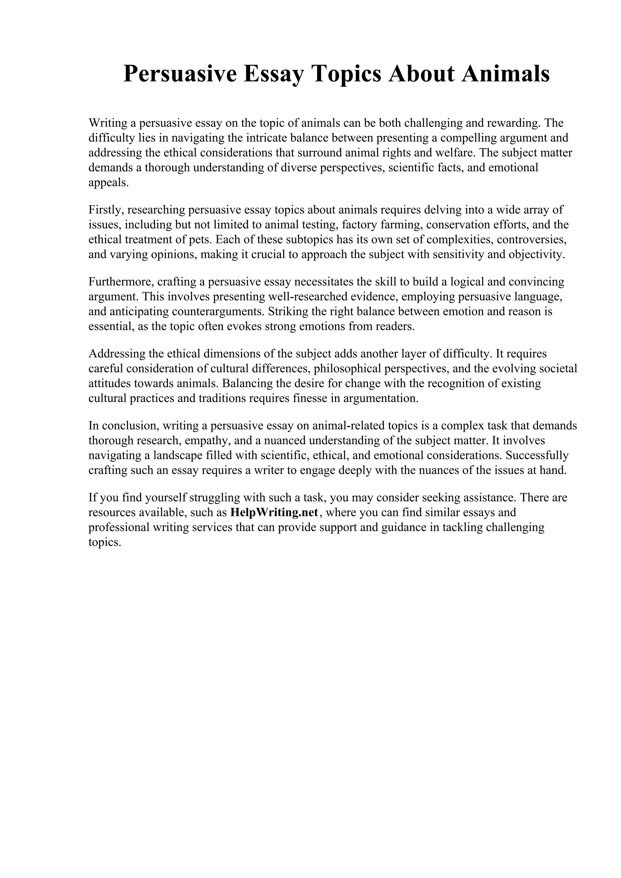 Persuasive Essay Topics About Animals.pdf