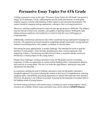 Persuasive Essay Topics For 6Th Grade.pdf