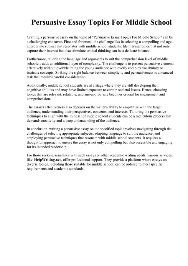 Persuasive Essay Topics For Middle School | PDF