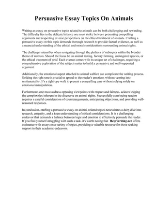 Persuasive Essay Topics On Animals.pdf