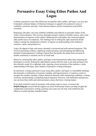 Persuasive Essay Using Ethos Pathos And Logos | PDF