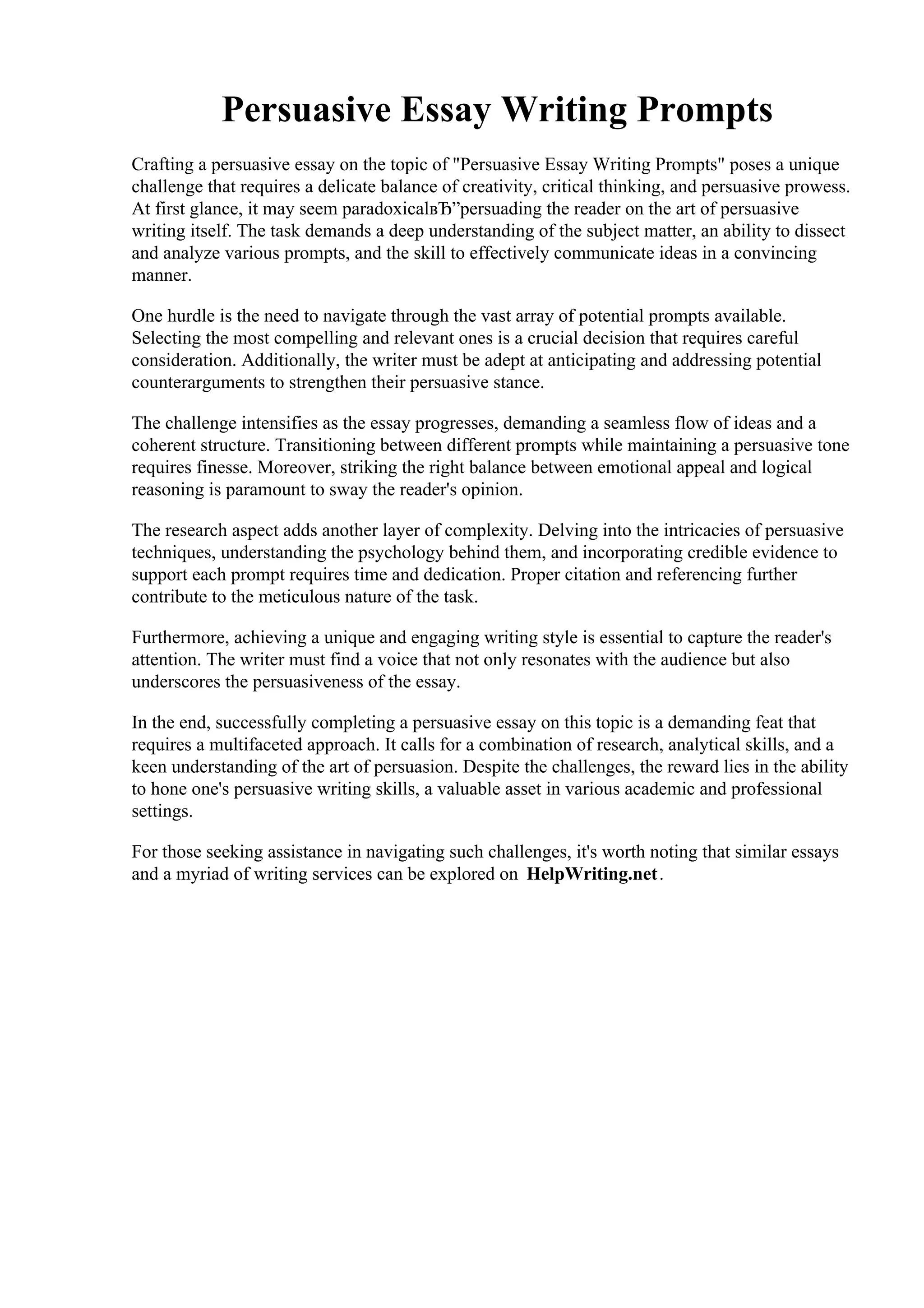 Persuasive Essay Writing Prompts | PDF