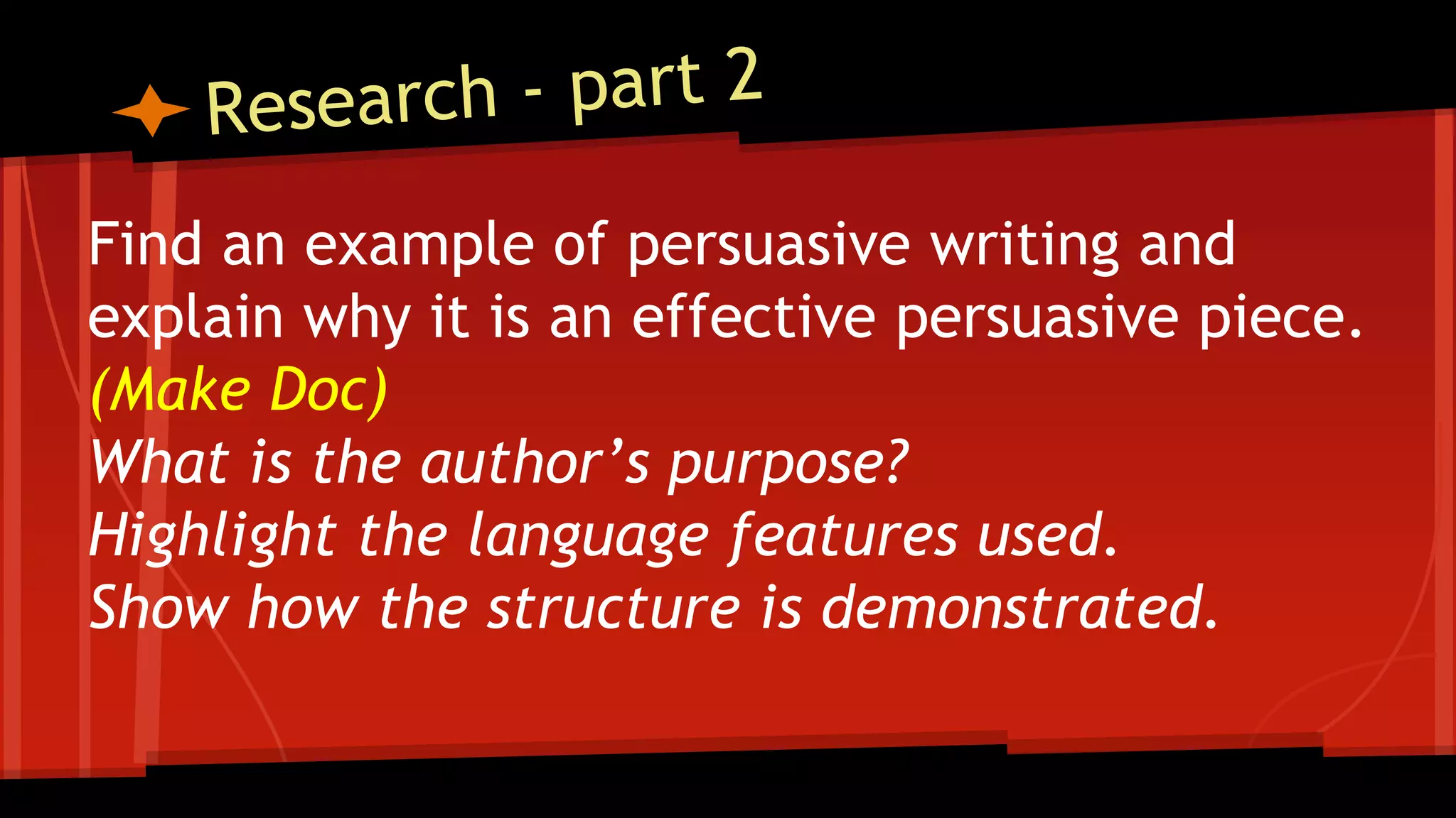Persuasive literacy tasks | PPT