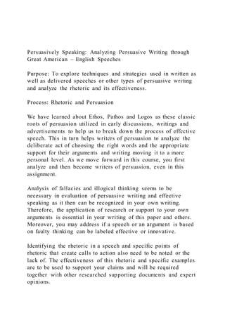 Persuasively Speaking Analyzing Persuasive Writing through Grea | PDF