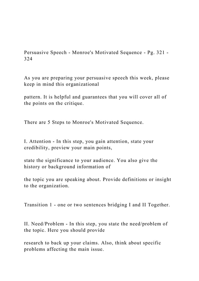 Persuasive Speech - Monroes Motivated Sequence - Pg. 321 - 32.docx