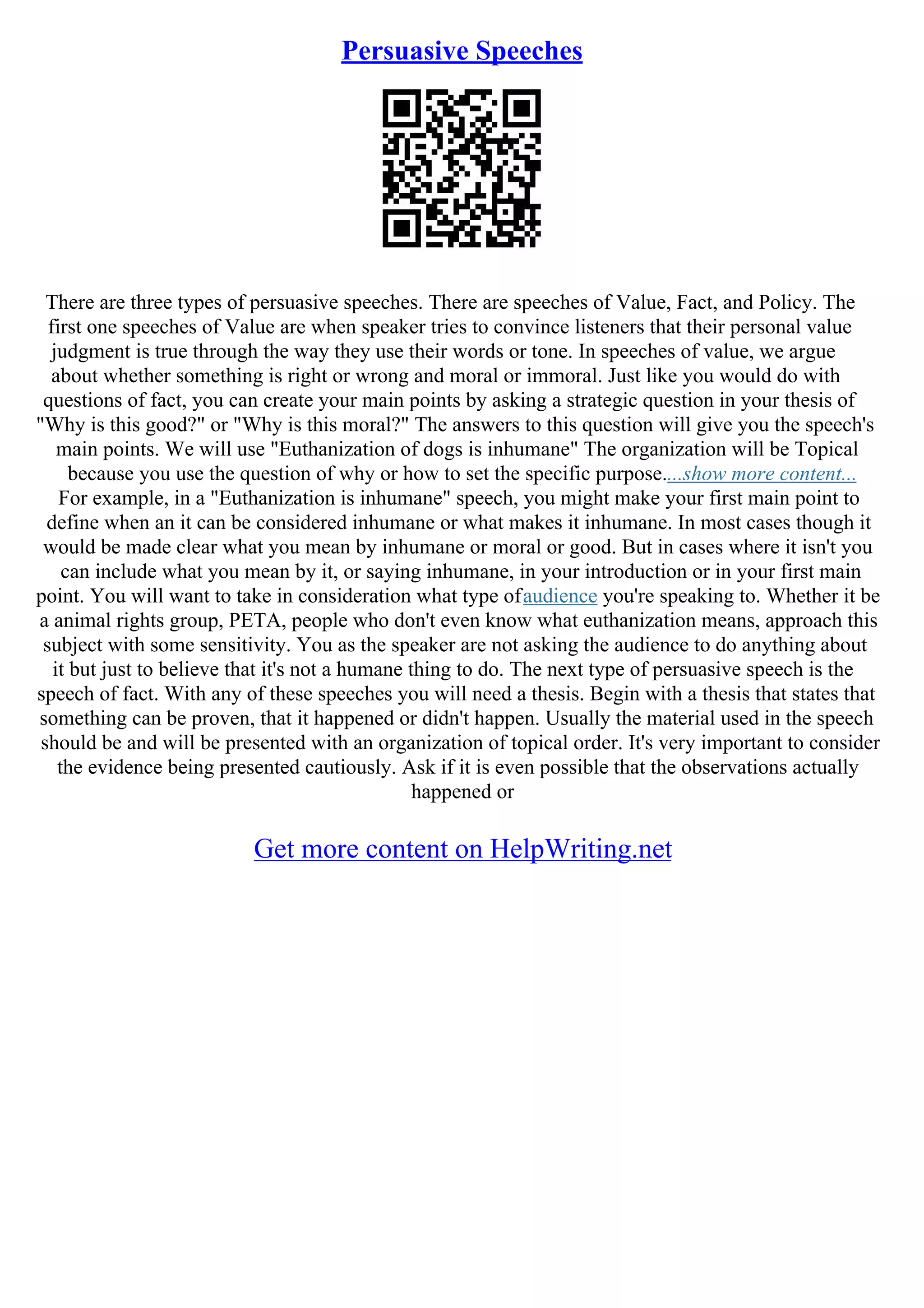 Persuasive Speech Essay Examples | PDF | Dogs | Pets