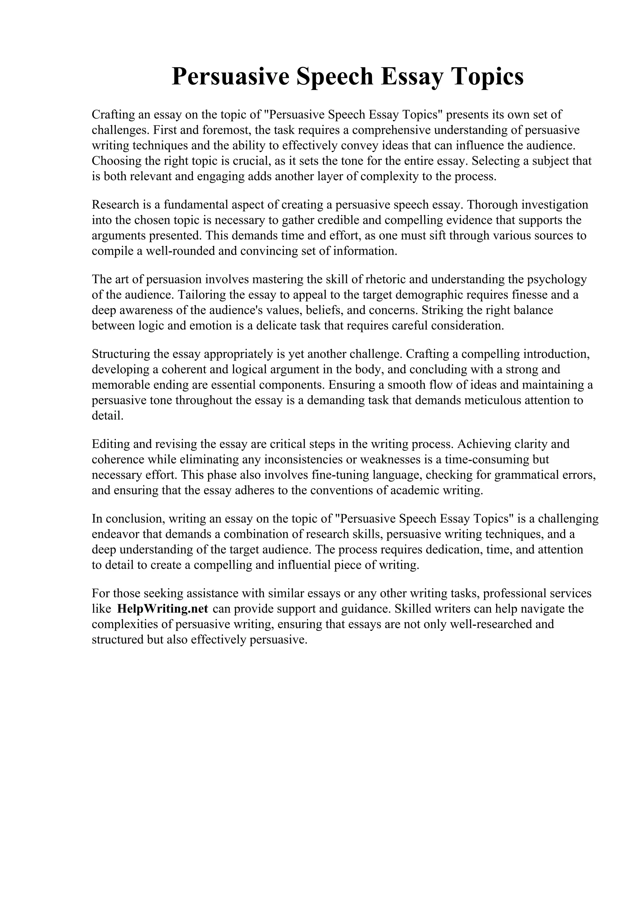 Persuasive Speech Essay Topics. Topics to write a persuasive speech on ...