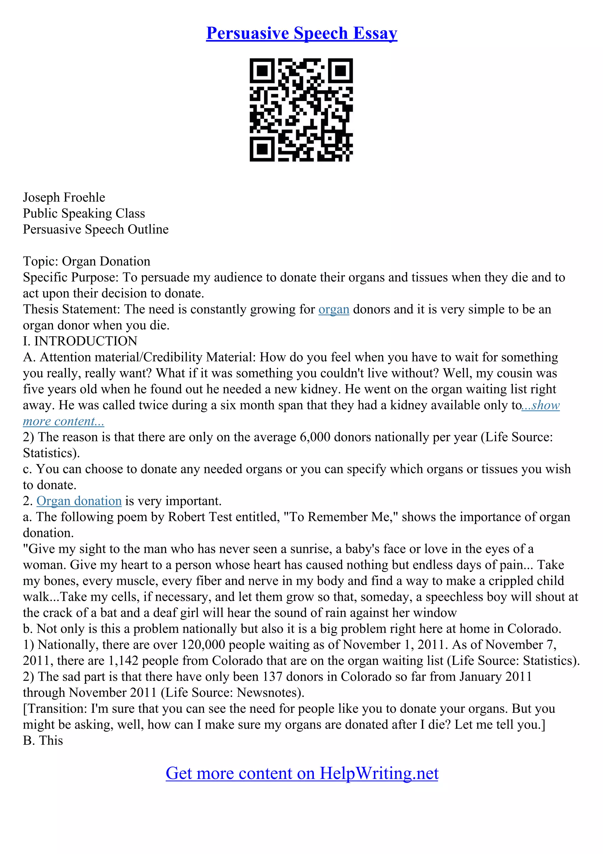 Persuasive Speech Example Essay | PDF