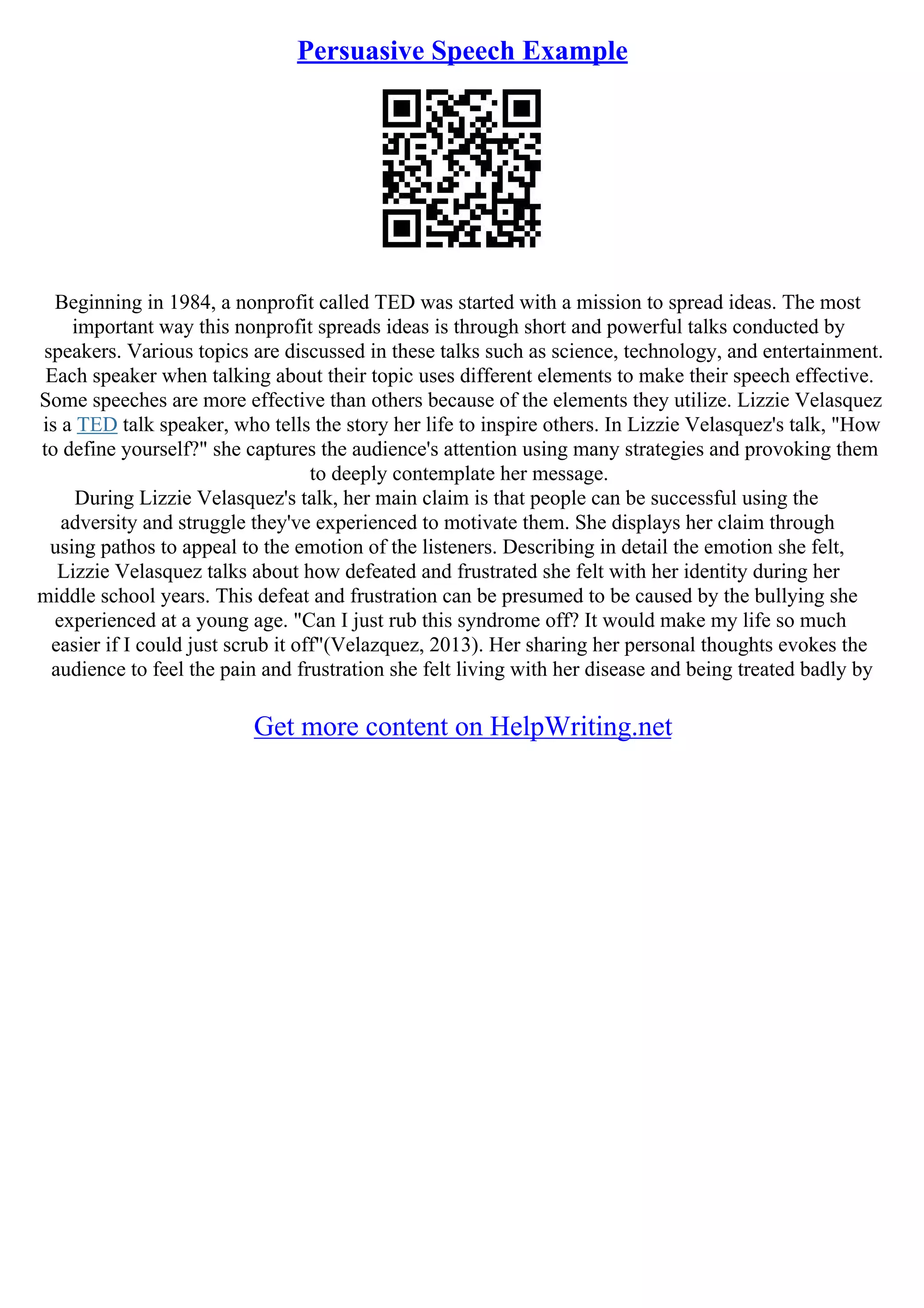 Persuasive Speech Example Essay | PDF