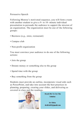 Persuasive Speech Following Monroe’s motivated sequence, you wil.docx