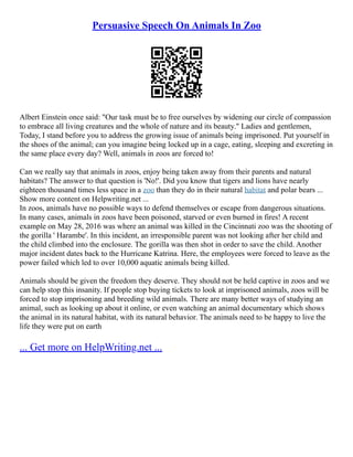 Persuasive Speech On Animals In Zoo | PDF