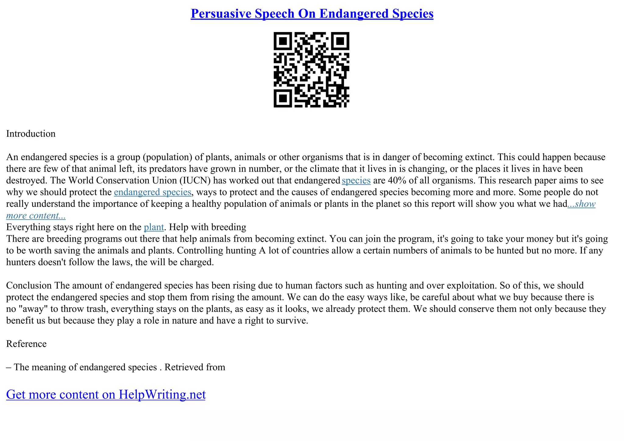 Persuasive Speech On Endangered Species | PDF