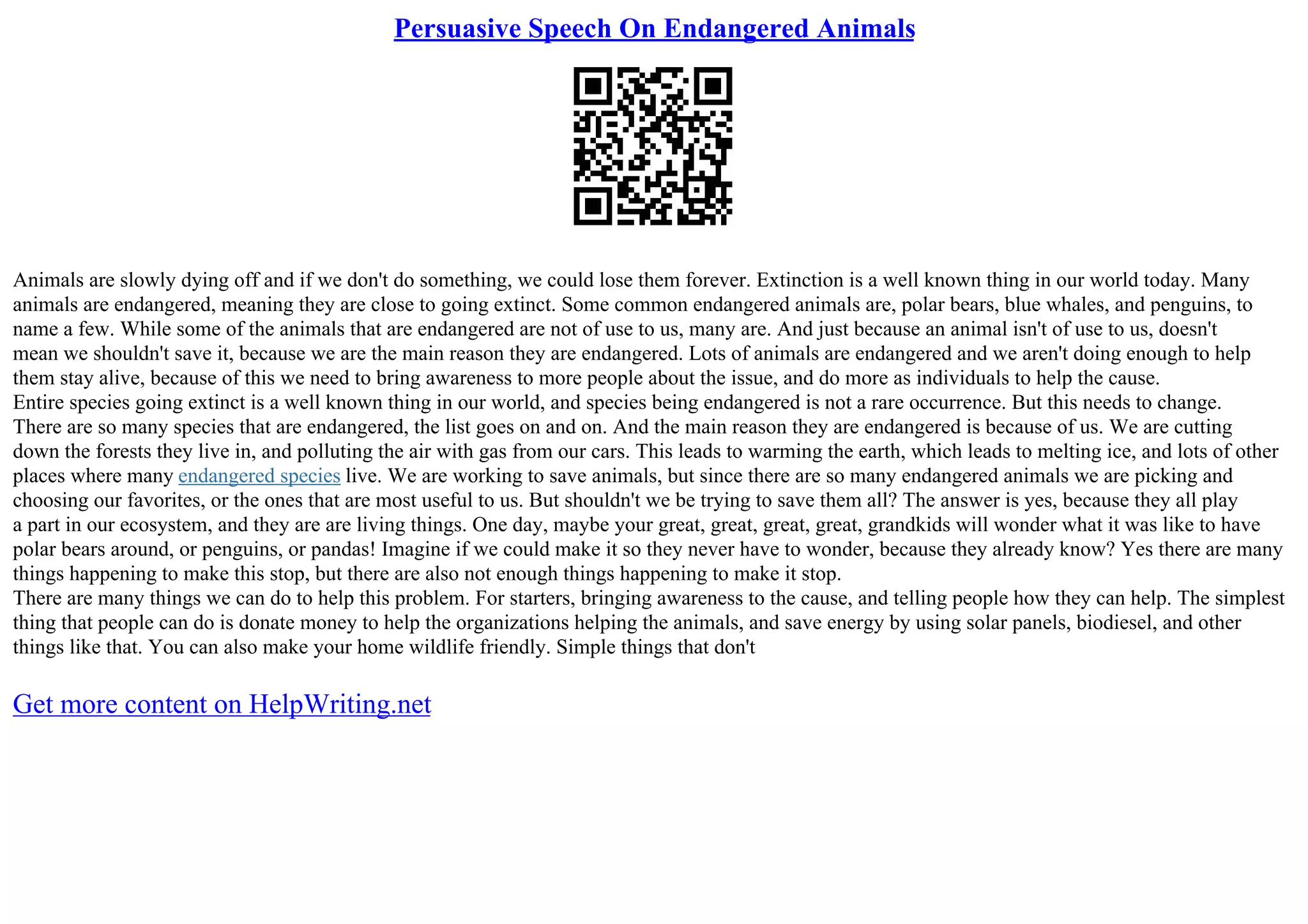 Persuasive Speech On Endangered Species | PDF