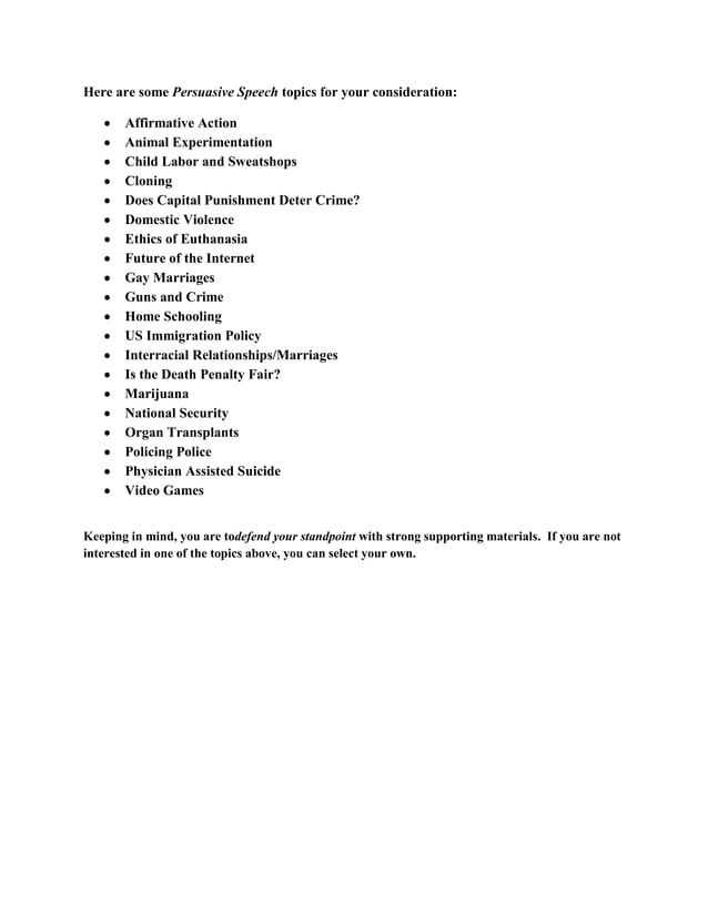 Persuasive speech outline 2012 | PDF