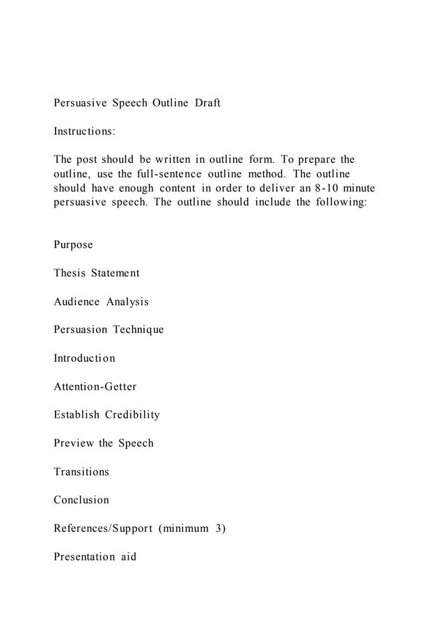 Persuasive Speech Outline DraftInstructionsThe post sho | PDF
