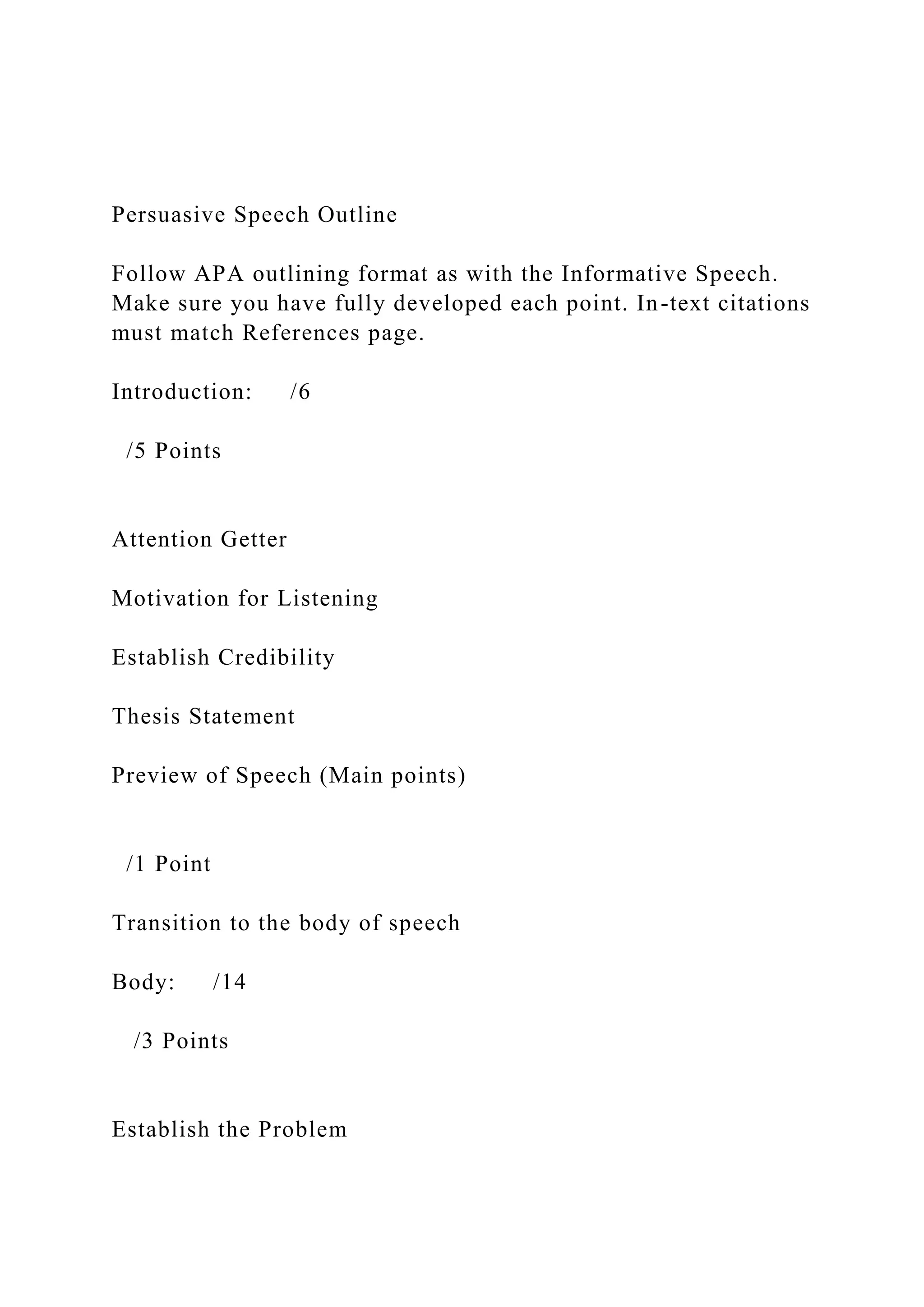 Persuasive Speech OutlineFollow APA outlining format as with.docx