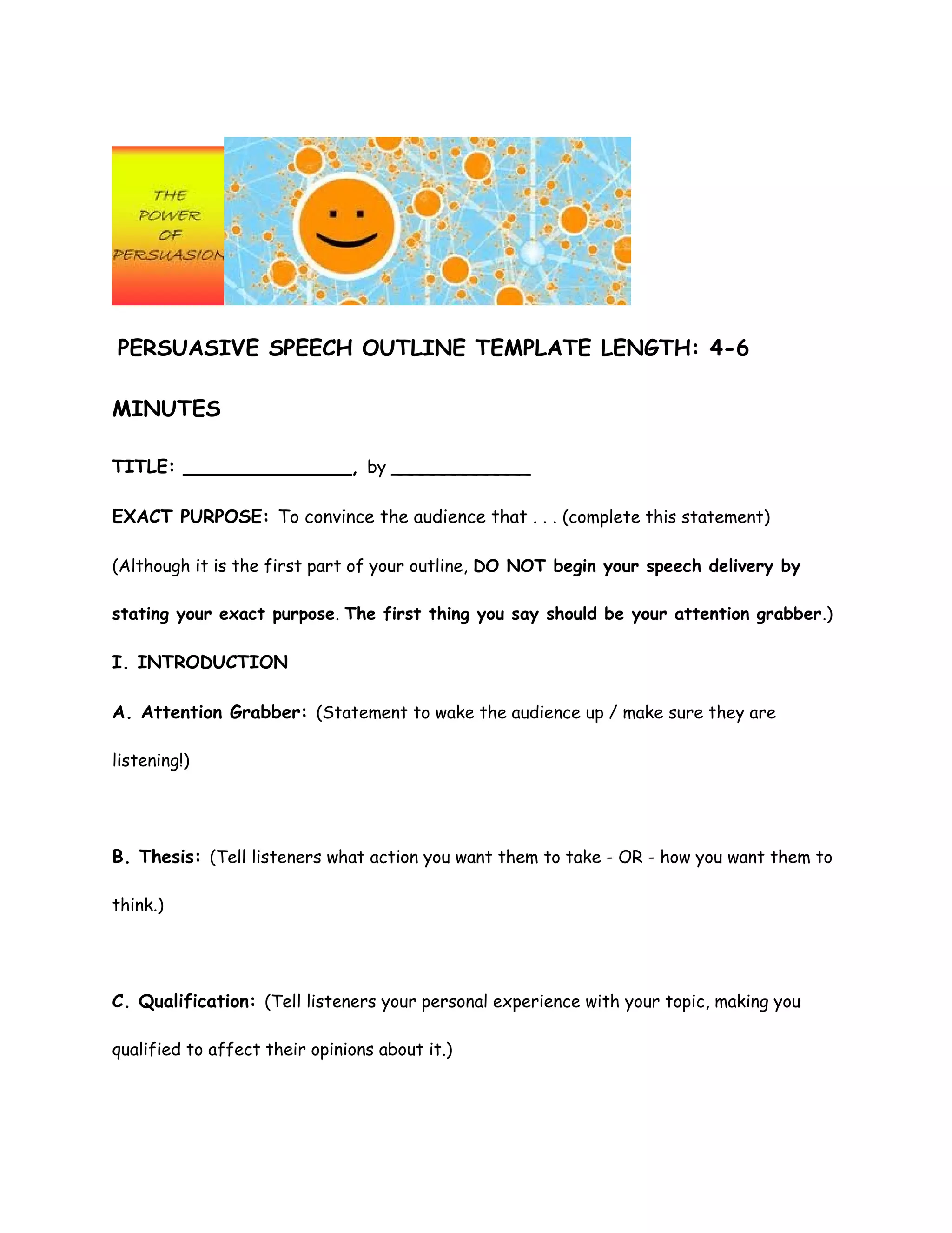 Persuasive speech outline worksheet | DOC