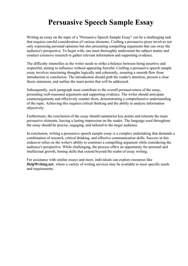Persuasive Speech Sample Essay. John A. Logan College | PDF