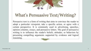 Persuasive writing for IGCSE preparation | PPTX