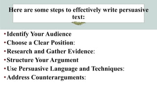 Persuasive writing for IGCSE preparation | PPTX