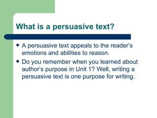 Persuasive Writing Powerpoint Middle School