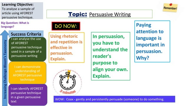Persuasive Writing - DAFOREST techniques. | PPTX