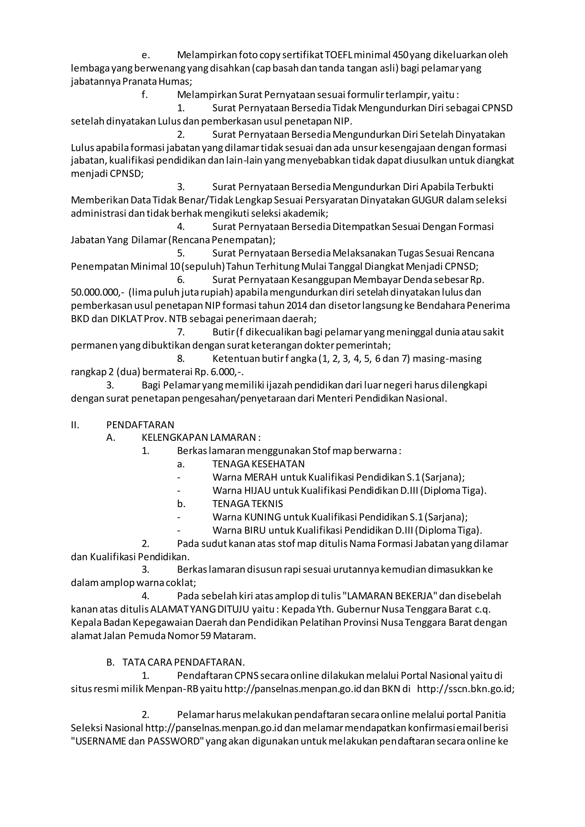 Persyaratan cpns prov. ntb | PDF