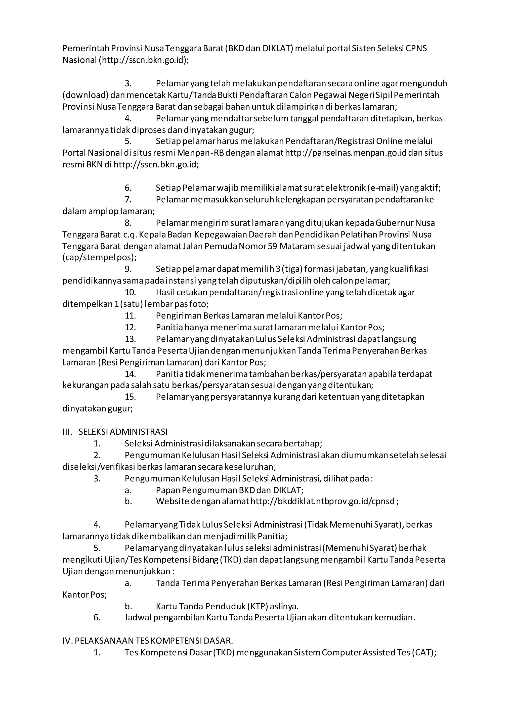Persyaratan cpns prov. ntb | PDF