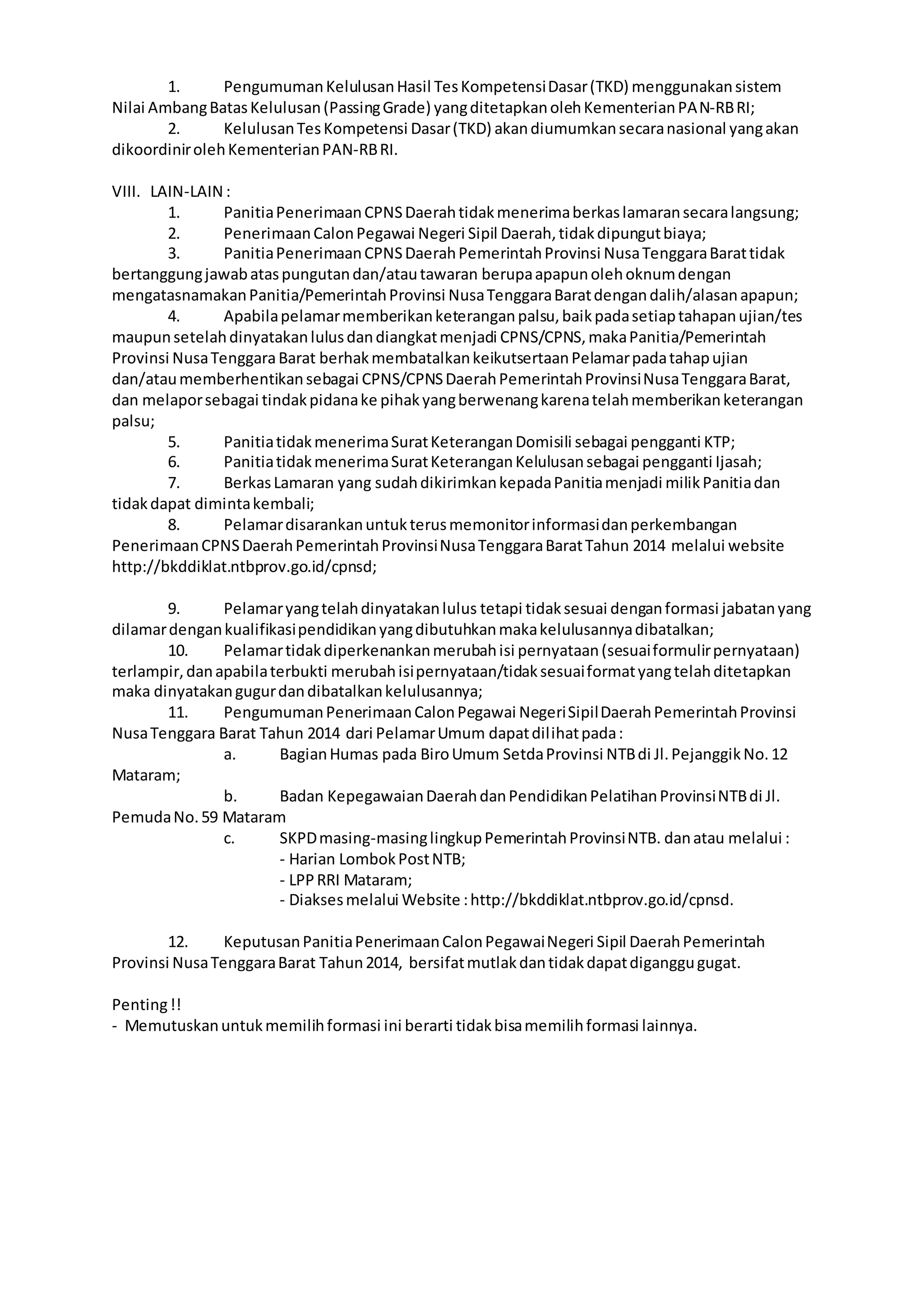 Persyaratan cpns prov. ntb | DOCX