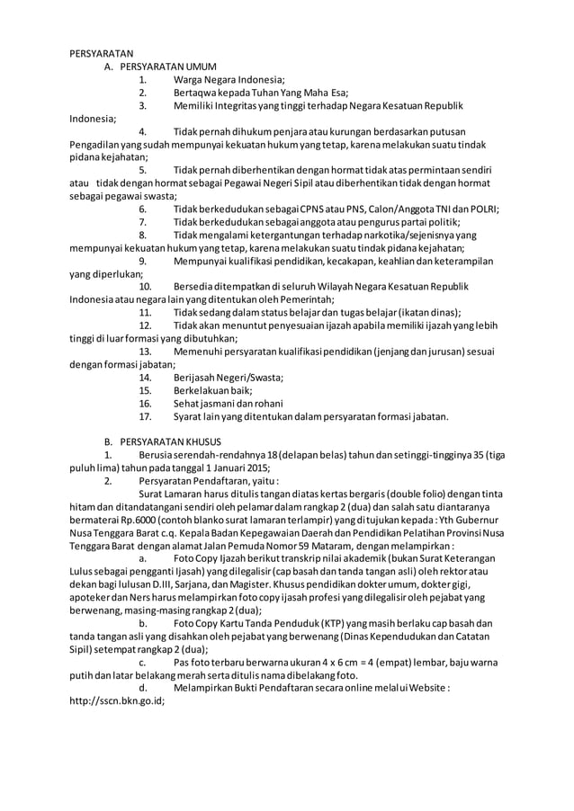 Persyaratan cpns prov. ntb | DOCX